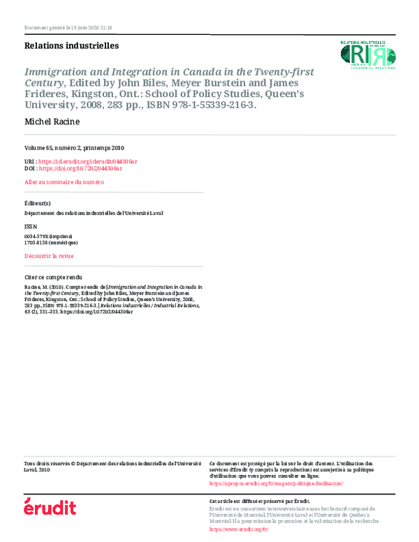 (PDF) Immigration and Integration in Canada in the Twenty-first Century ...