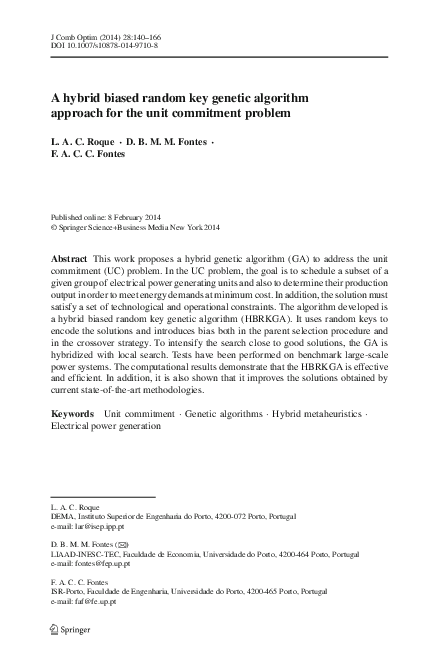 (PDF) A hybrid biased random key genetic algorithm approach for the unit commitment problem