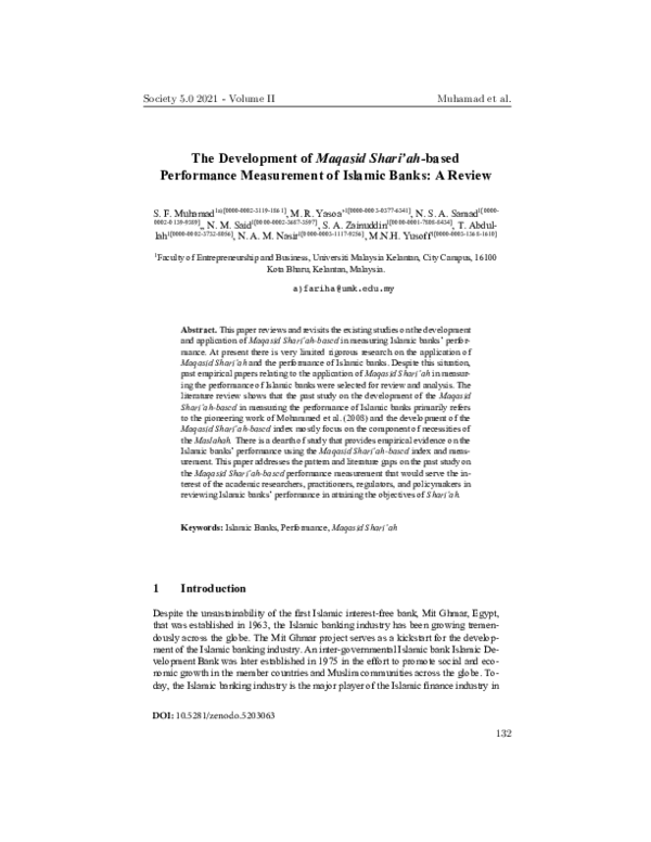 (PDF) The Development of Maqasid Shariah-based Performance Measurement of Islamic Banks: A Review