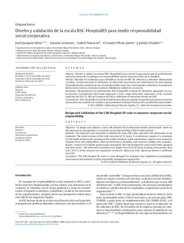 (PDF) [Design and validation of the CSR-Hospital-SP scale to measure ...