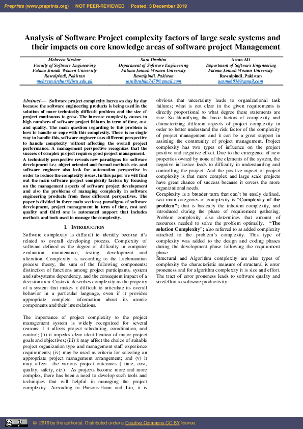 (PDF) Analysis of Software Project Complexity Factors of Large Scale ...