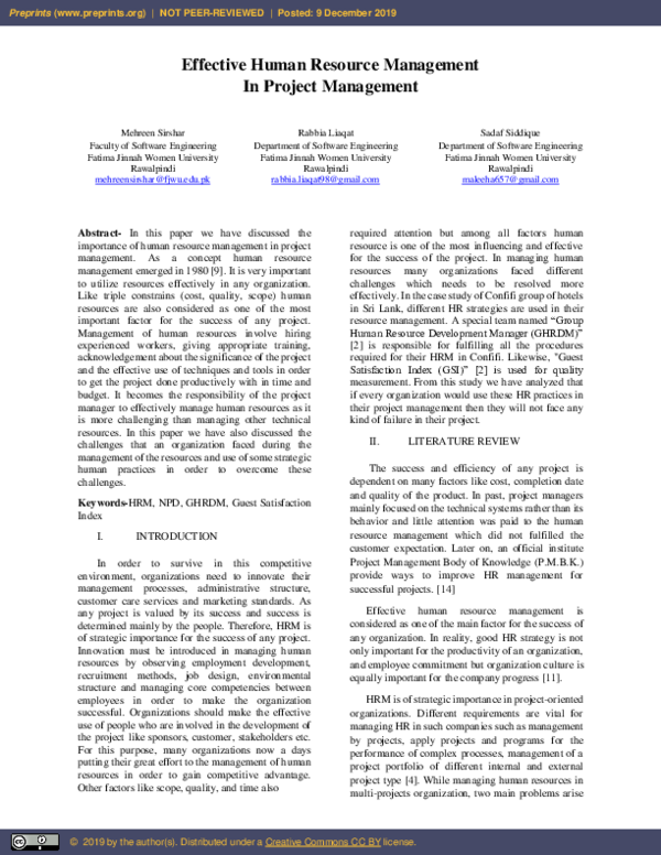 (PDF) Effective Human Resource Management In Project Management