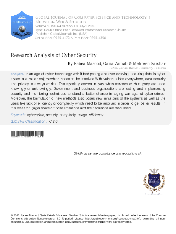 (PDF) Research Analysis of Cyber Security