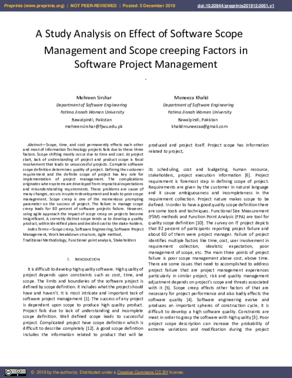 (PDF) A Study Analysis on Effect of Software Scope Management and Scope ...