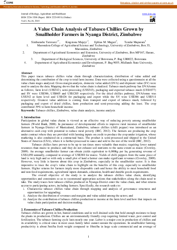 (PDF) A value chain analysis of tabasco chillies grown by smallholder ...