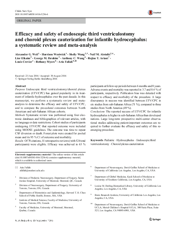 Pdf Efficacy And Safety Of Endoscopic Third Ventriculostomy And