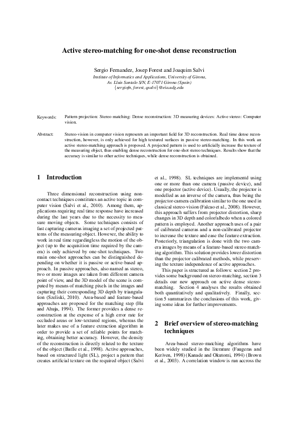 (PDF) Active Stereo-Matching for One-Shot Dense Reconstruction