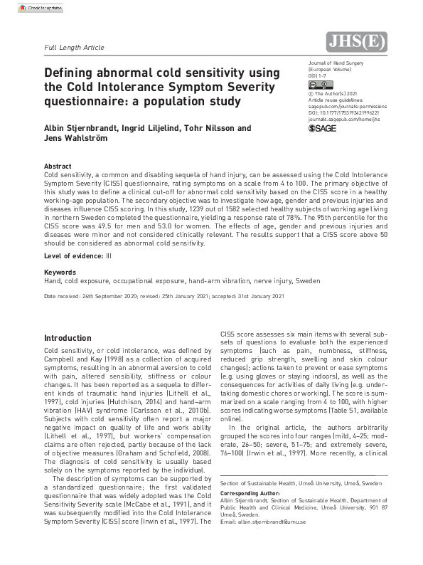 (PDF) Defining abnormal cold sensitivity using the Cold Intolerance ...