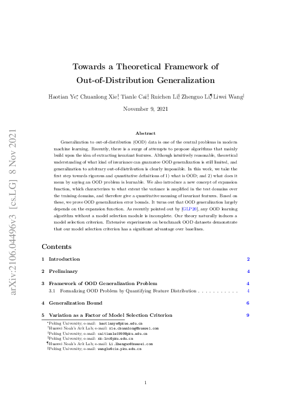 Pdf Towards A Theoretical Framework Of Out Of Distribution Generalization