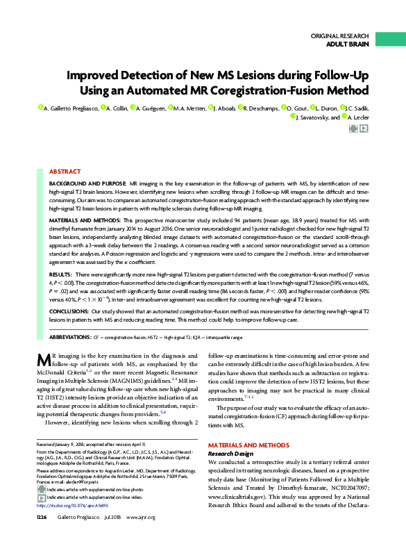 (PDF) Improved Detection of New MS Lesions during Follow-Up Using an Automated MR Coregistration ...