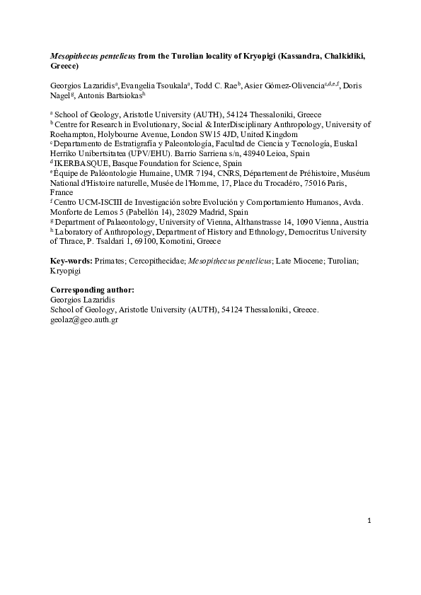 (PDF) Mesopithecus pentelicus from the Turolian locality of Kryopigi ...