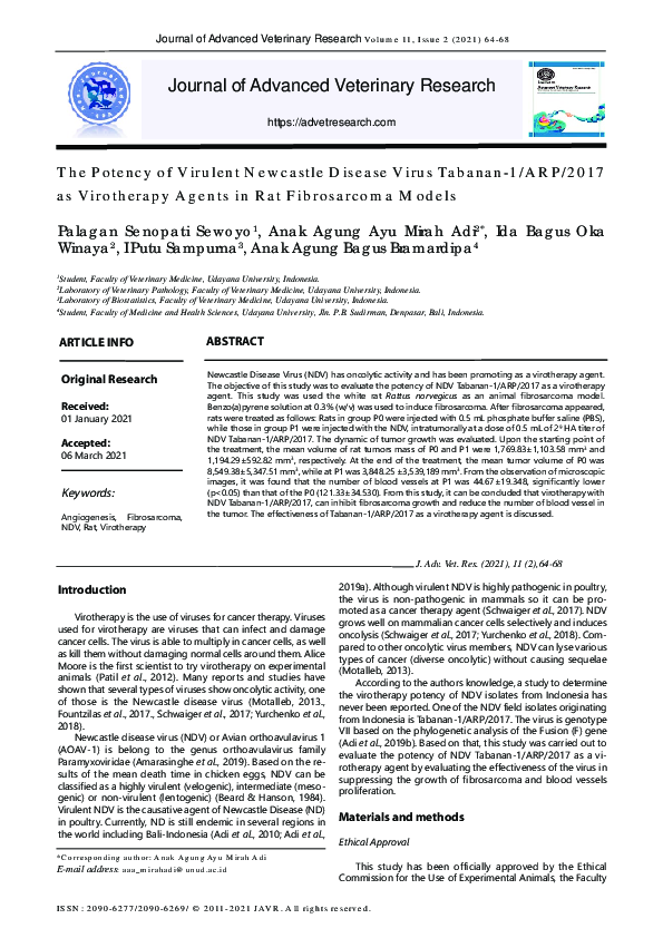 (PDF) The Potency of Virulent Newcastle Disease Virus Tabanan-1/ARP ...