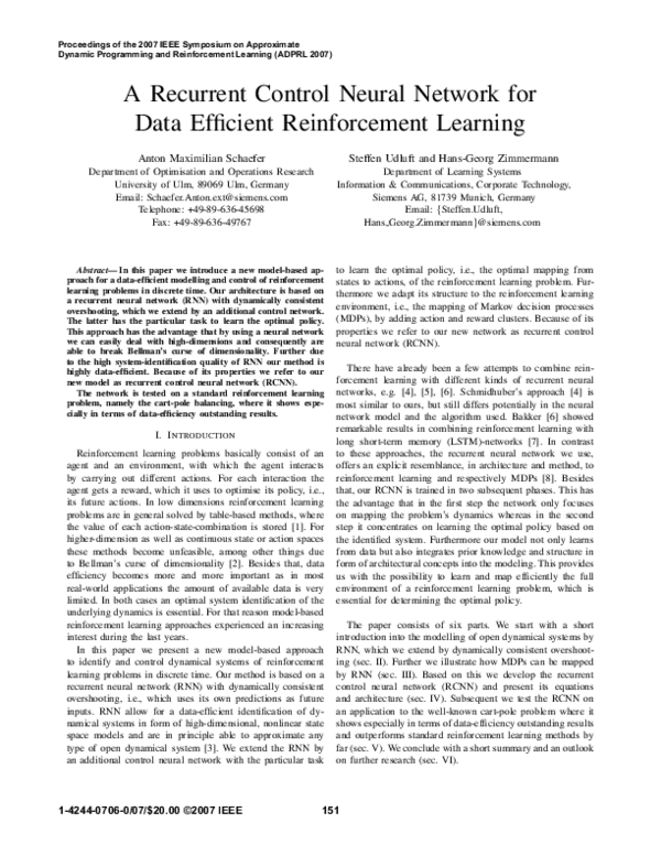(PDF) A Recurrent Control Neural Network for Data Efficient Reinforcement Learning