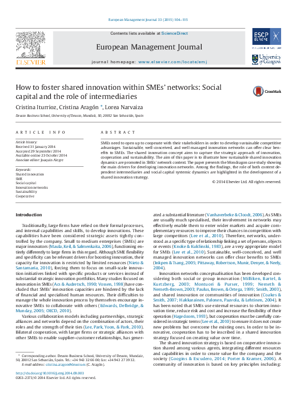 (PDF) How to foster shared innovation within SMEs' networks: Social ...