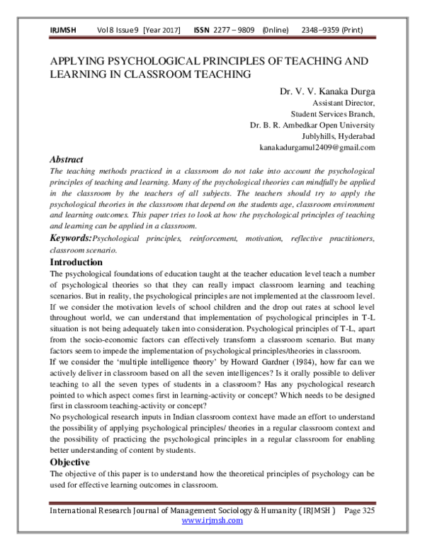 (PDF) APPLYING PSYCHOLOGICAL PRINCIPLES OF TEACHING AND LEARNING IN ...