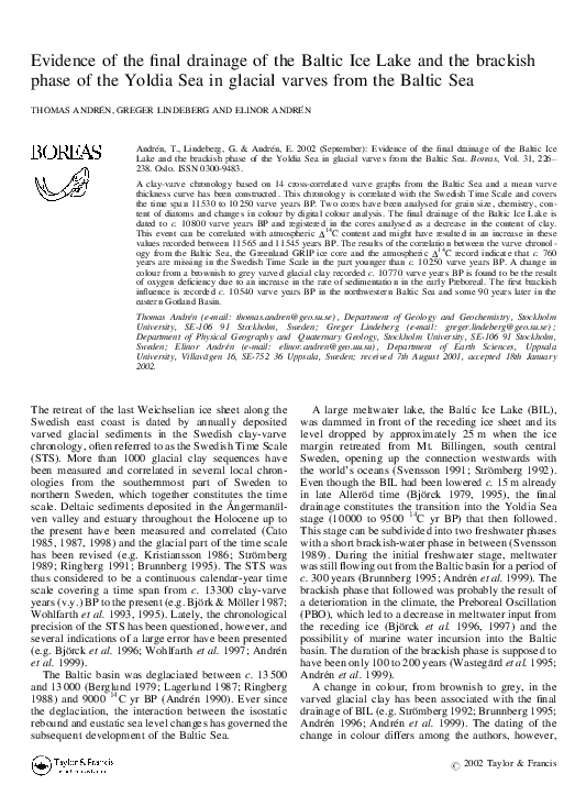 (PDF) Evidence of the final drainage of the Baltic Ice Lake and the ...