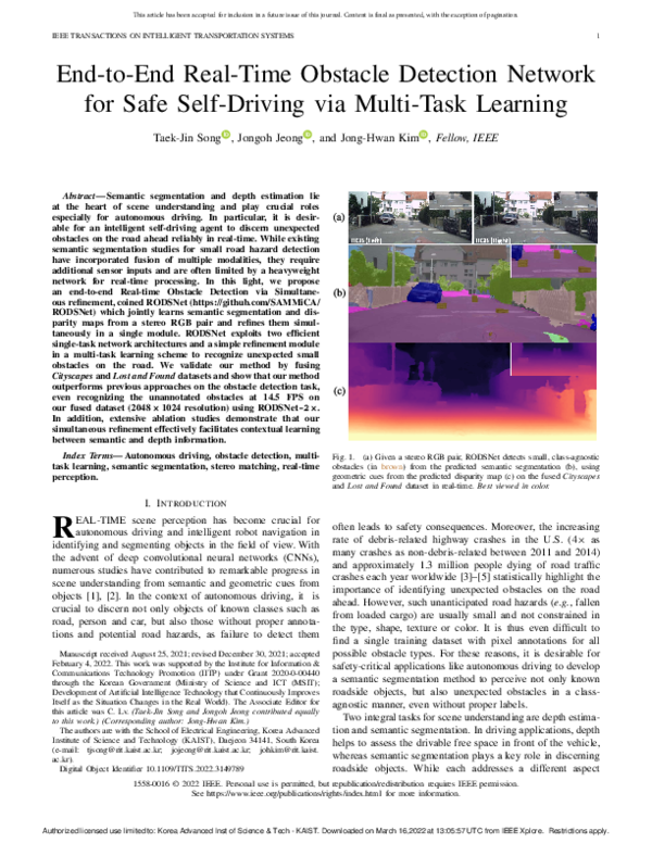 Pdf End To End Real Time Obstacle Detection Network For Safe Self Driving Via Multi Task Learning