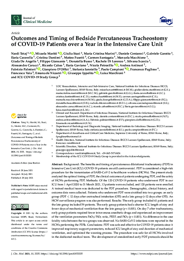 (PDF) Outcomes and Timing of Bedside Percutaneous Tracheostomy of COVID ...