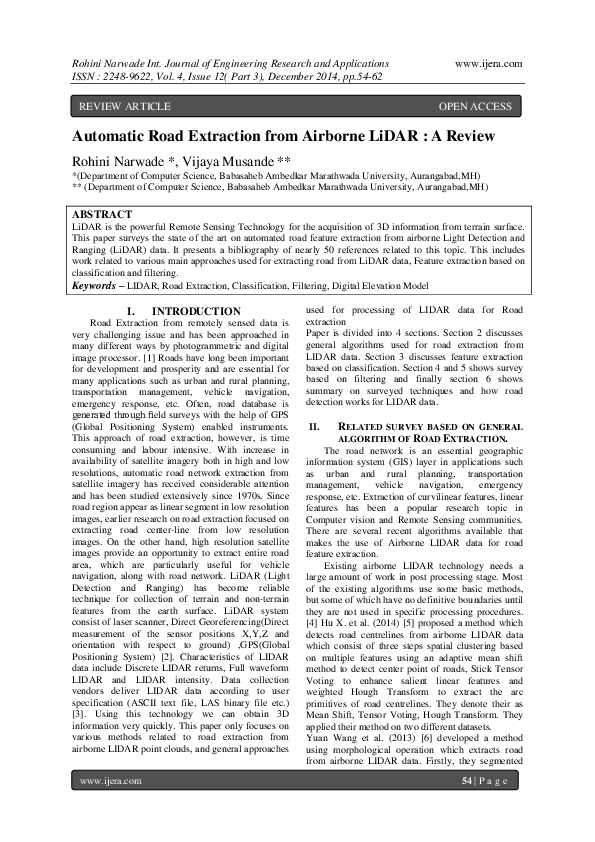 Pdf Automatic Road Extraction From Airborne Lidar A Review Rohini Narwade