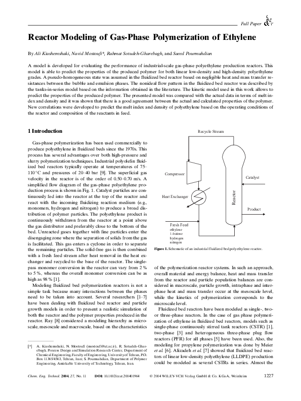 (PDF) Reactor Modeling of Gas-Phase Polymerization of Ethylene