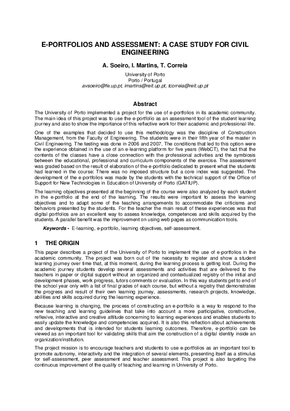 (PDF) E-Portfolios and Assessment: A Case Study for Civil Engineering