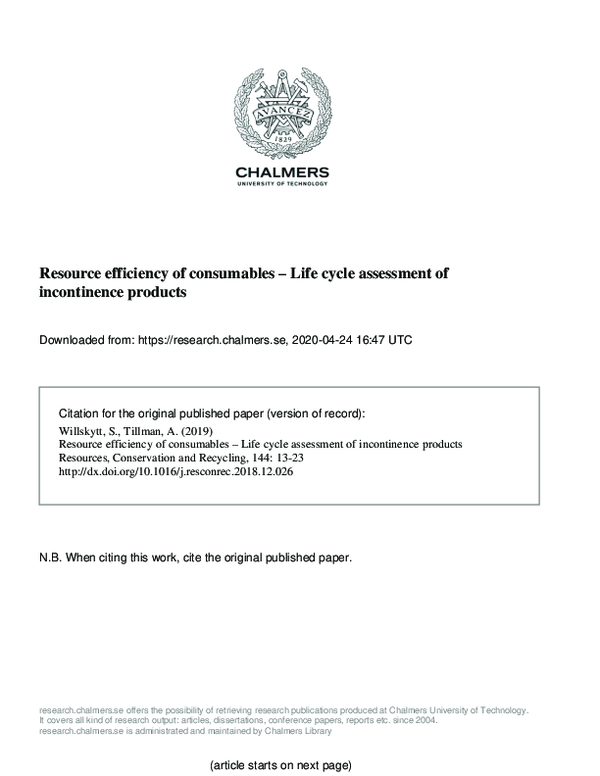 (PDF) Resource efficiency of consumables – Life cycle assessment of ...
