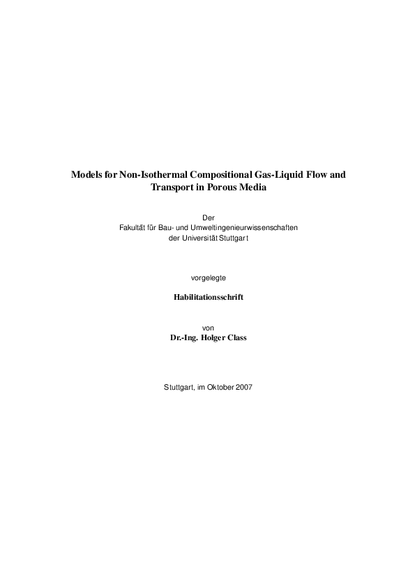 (PDF) Models for non-isothermal compositional gas-liquid flow and transport in porous media ...