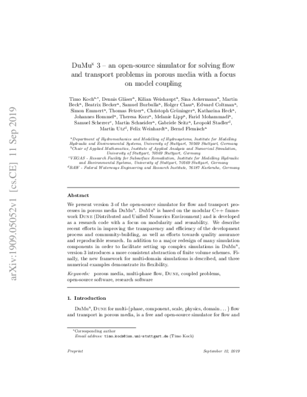 (PDF) DuMu^x 3 – an open-source simulator for solving flow and transport problems in porous ...