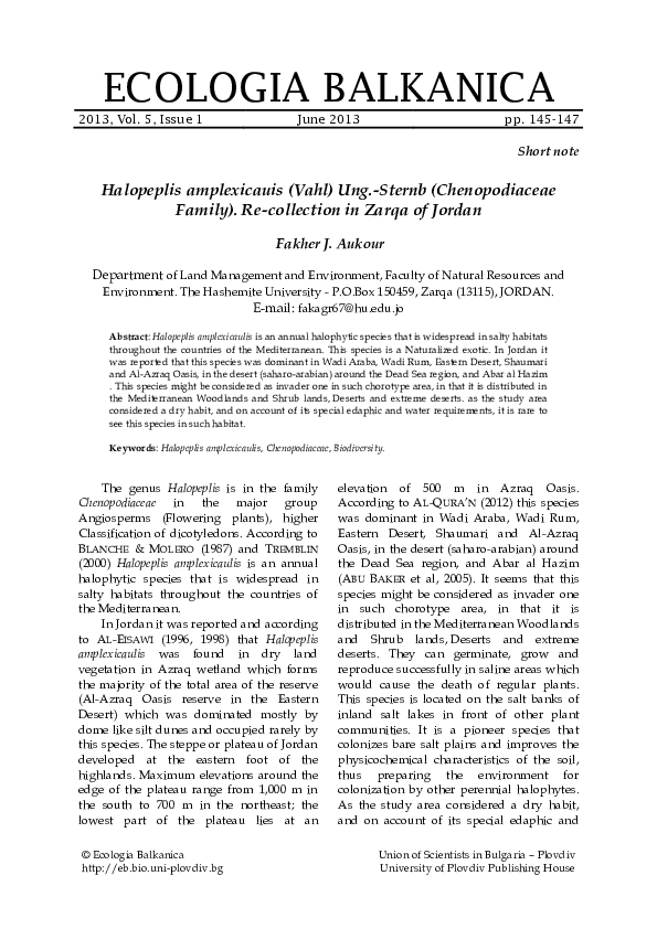 (PDF) Halopeplis amplexicauis (Vahl) Ung.-Sternb (Chenopodiaceae Family ...