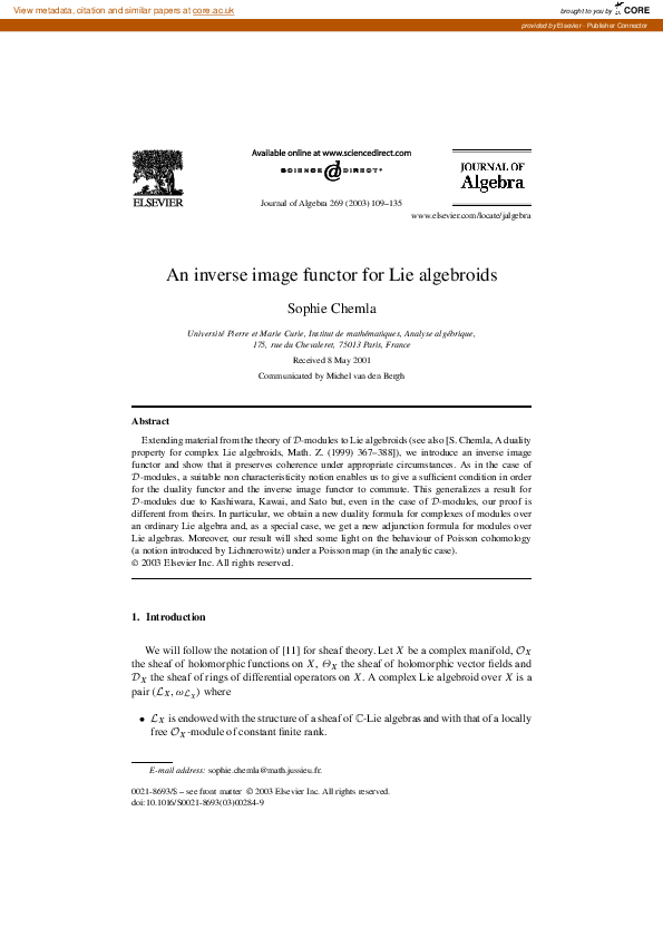 (PDF) An inverse image functor for Lie algebroids