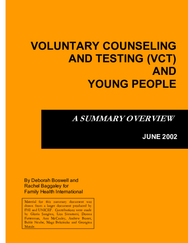 (PDF) Voluntary Counseling and Testing (VCT) and Young People