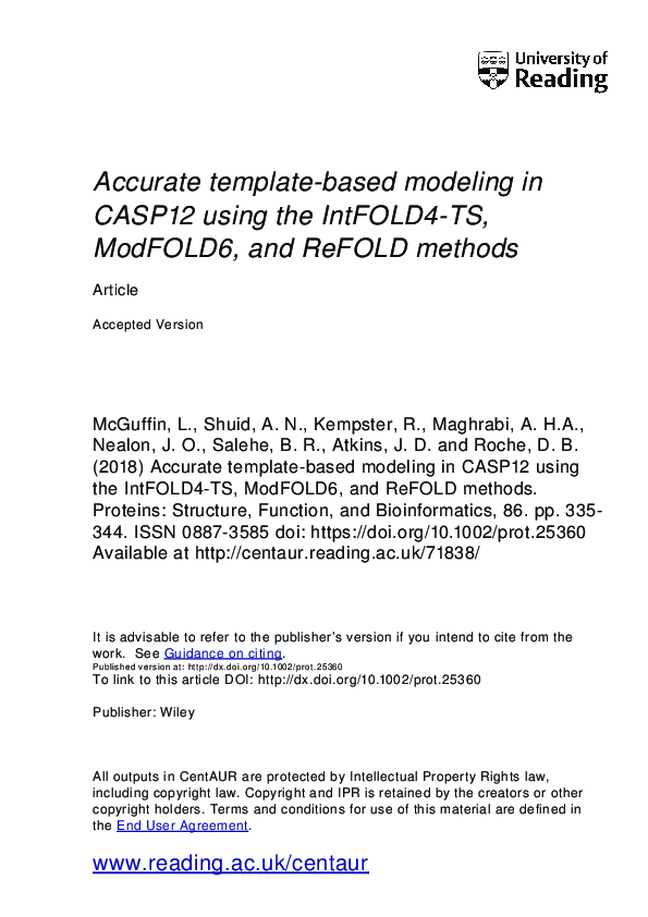 (PDF) Accurate template-based modeling in CASP12 using the IntFOLD4-TS, ModFOLD6, and ReFOLD methods