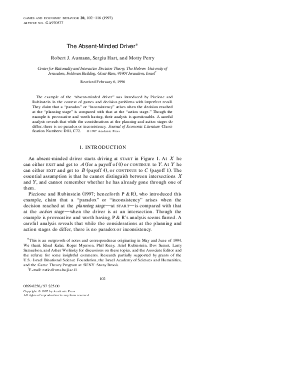 (PDF) The Absent-Minded Driver