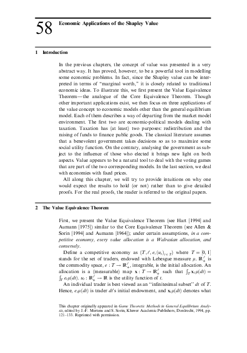 (PDF) Economic Applications of the Shapley Value
