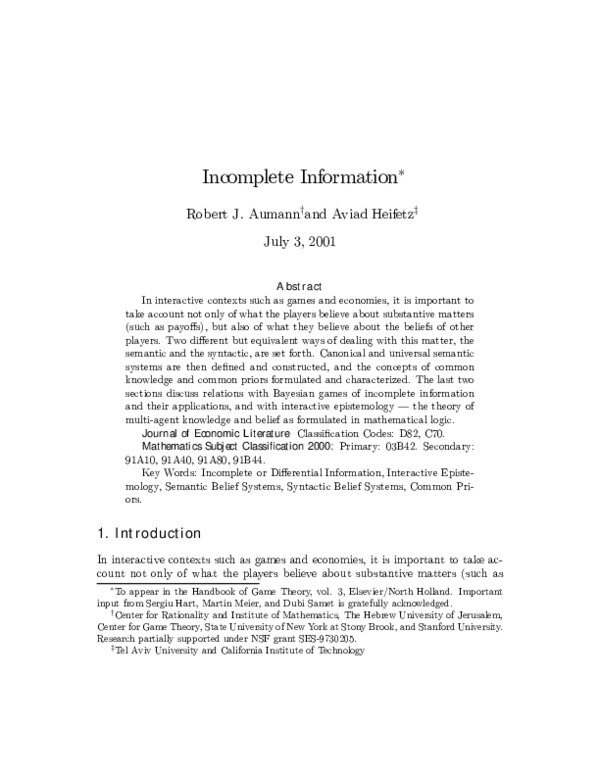 (PDF) Incomplete Information