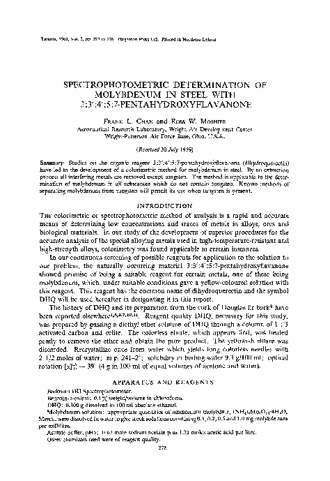 (PDF) Spectrophotometric determination of molybdenum(V) by extraction ...