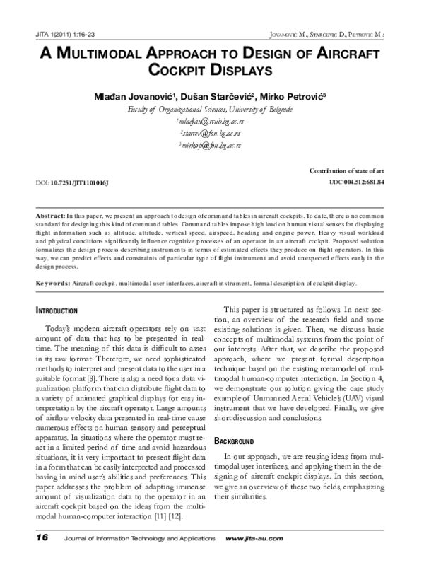 Pdf A Multimodal Approach To Design Of Aircraft Cockpit Displays Mladjan Jovanovic