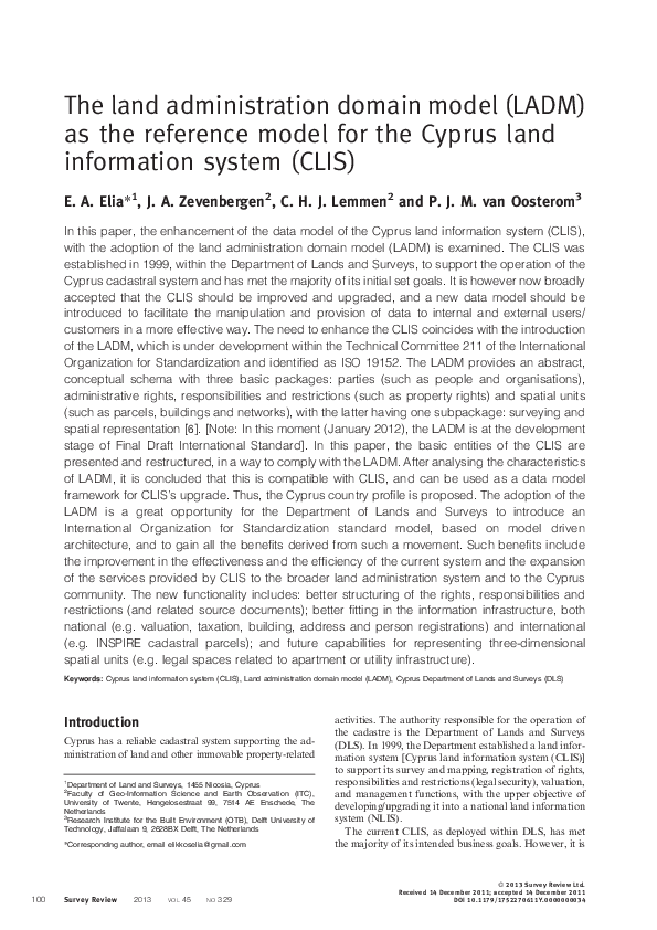 (PDF) The land administration domain model (LADM) as the reference ...