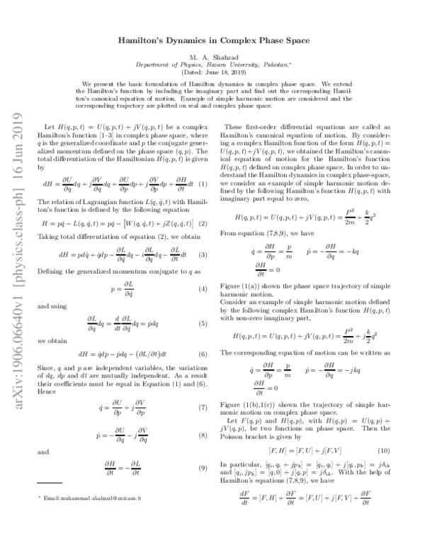 (PDF) Hamilton's Dynamics in Complex Phase Space