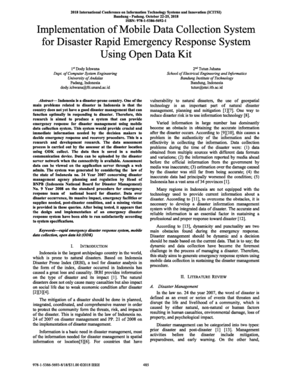 Pdf Implementation Of Mobile Data Collection System For Disaster Rapid Emergency Response