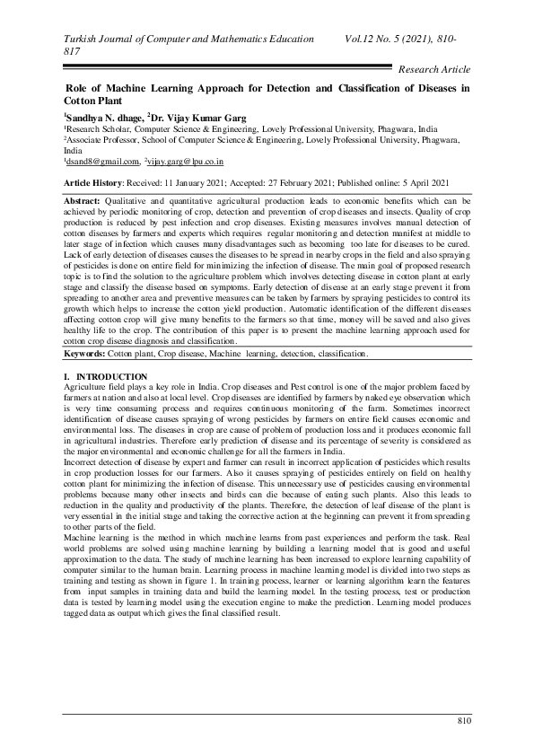 (PDF) Role of Machine Learning Approach for Detection and ...