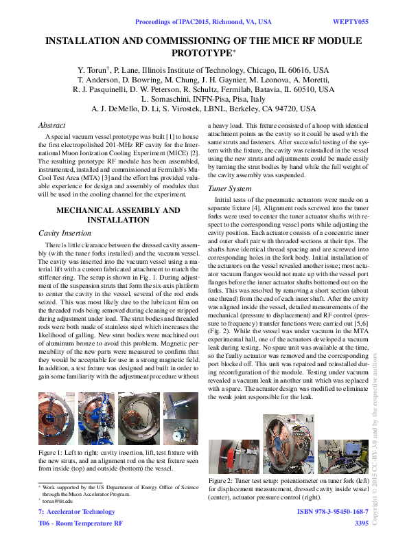 (PDF) Installation and Commissioning of the MICE RF Module Prototype