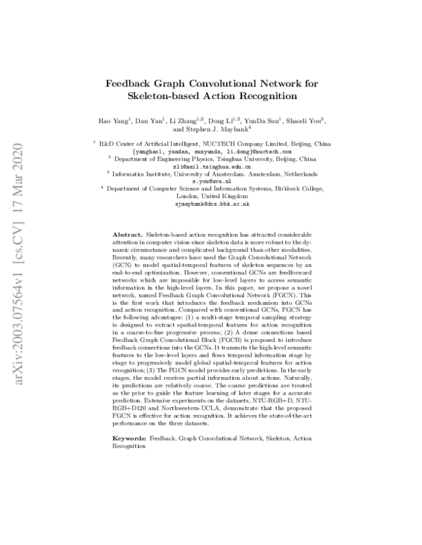 (PDF) Feedback Graph Convolutional Network for Skeleton-based Action Recognition