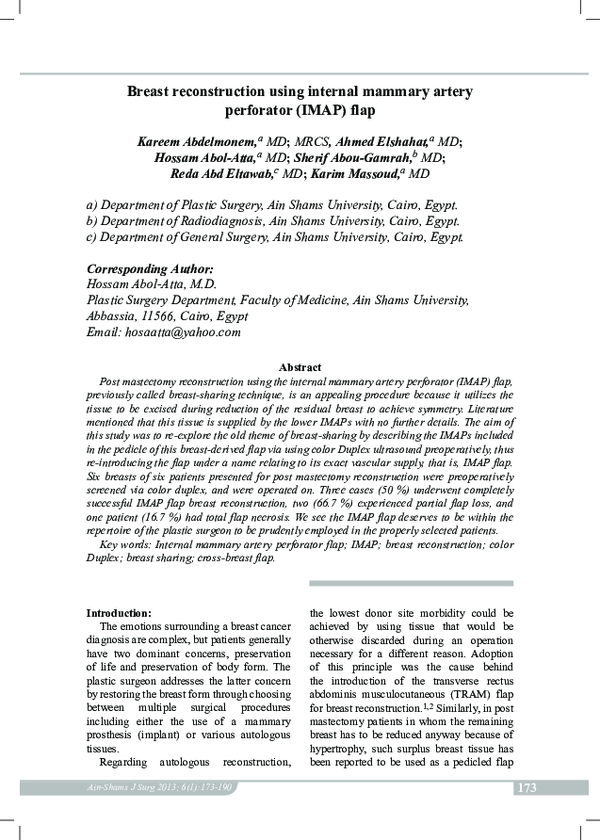 (PDF) Breast reconstruction using internal mammary artery perforator (IMAP) flap