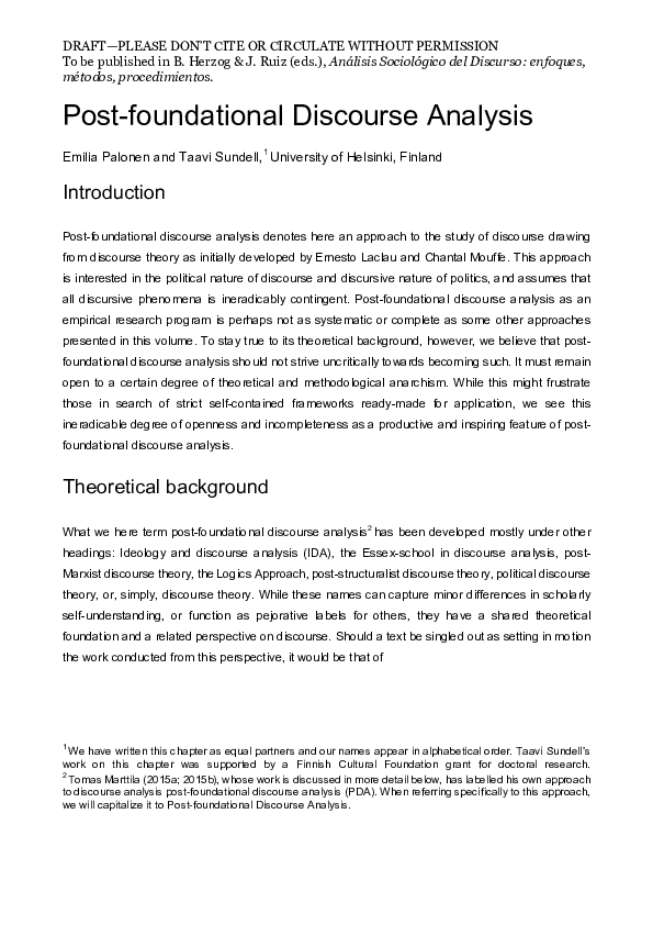 (PDF) Post-foundational Discourse Analysis