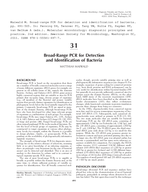 (PDF) Broad-Range PCR for Detection and Identification of Bacteria