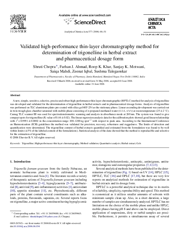 (PDF) A Validated High-Performance Thin-Layer Chromatographic Method for the Determination of ...