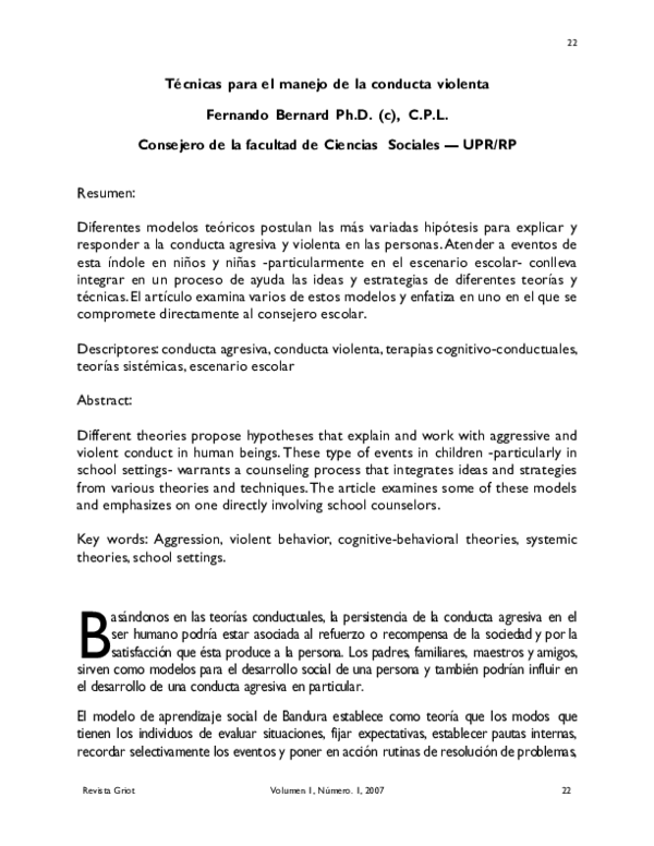 (PDF) Técnicas para el manejo de la conducta violenta