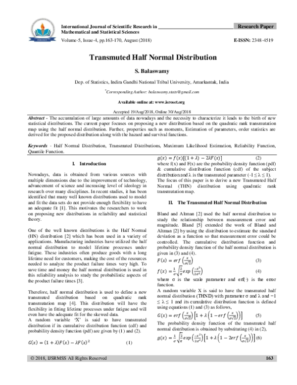(PDF) Transmuted Half Normal Distribution