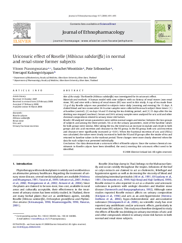 (PDF) Uricosuric effect of Roselle (Hibiscus sabdariffa) in normal and ...
